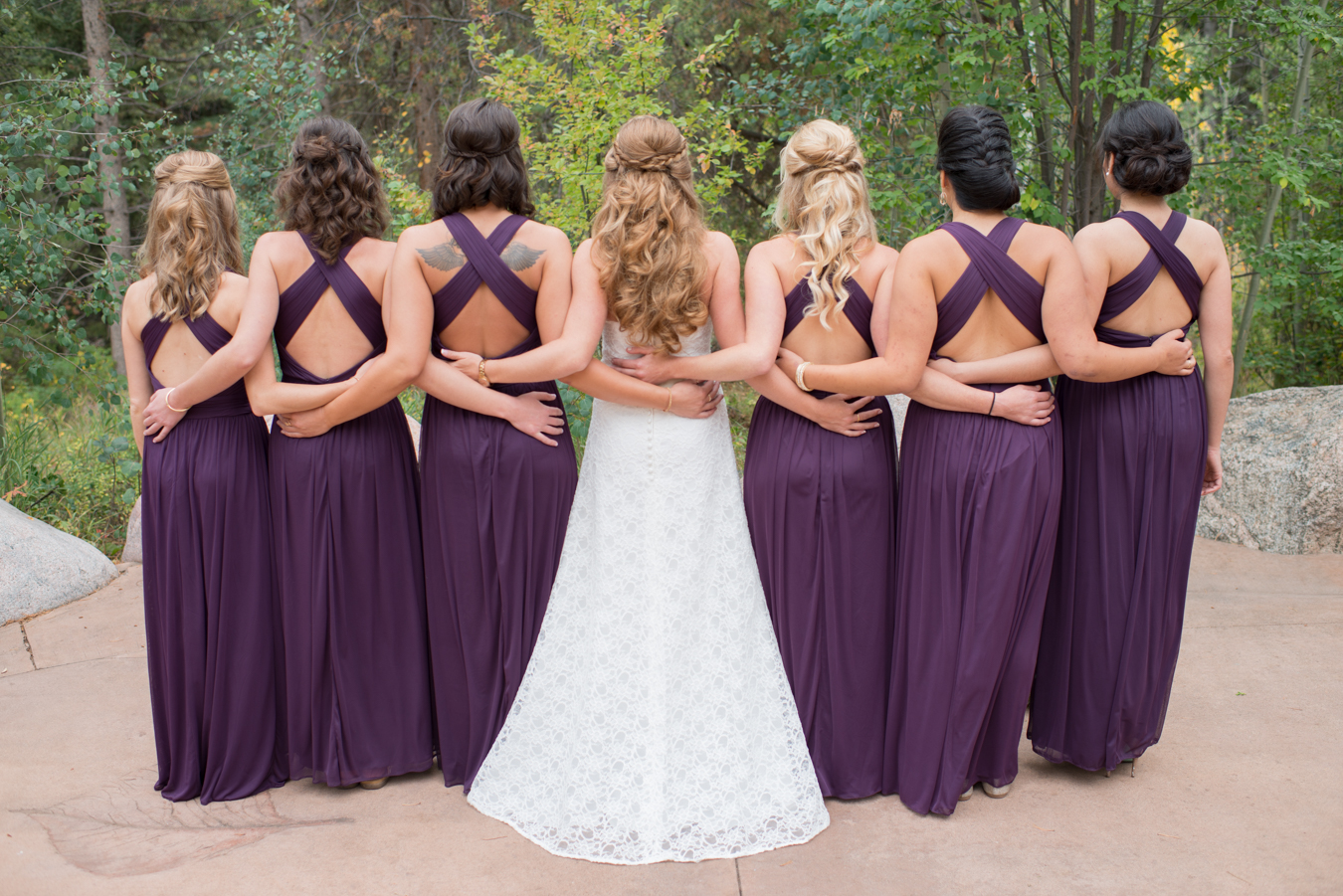 Donovan Pavilion Wedding Bridesmaids Back of Dresses | Colorado Wedding ...