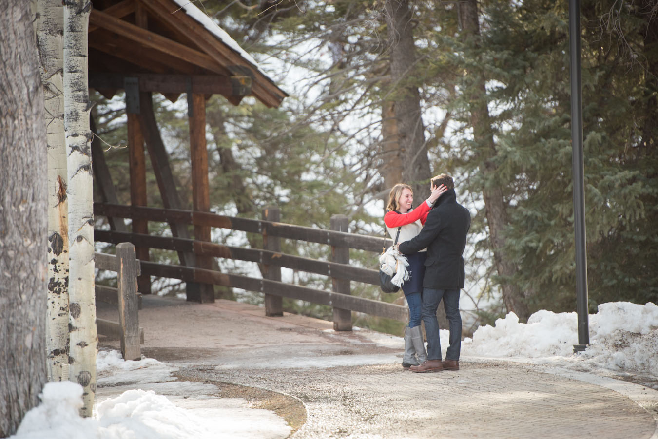 Vail Covered Bridge March Proposal Colorado Candids | Colorado Wedding ...