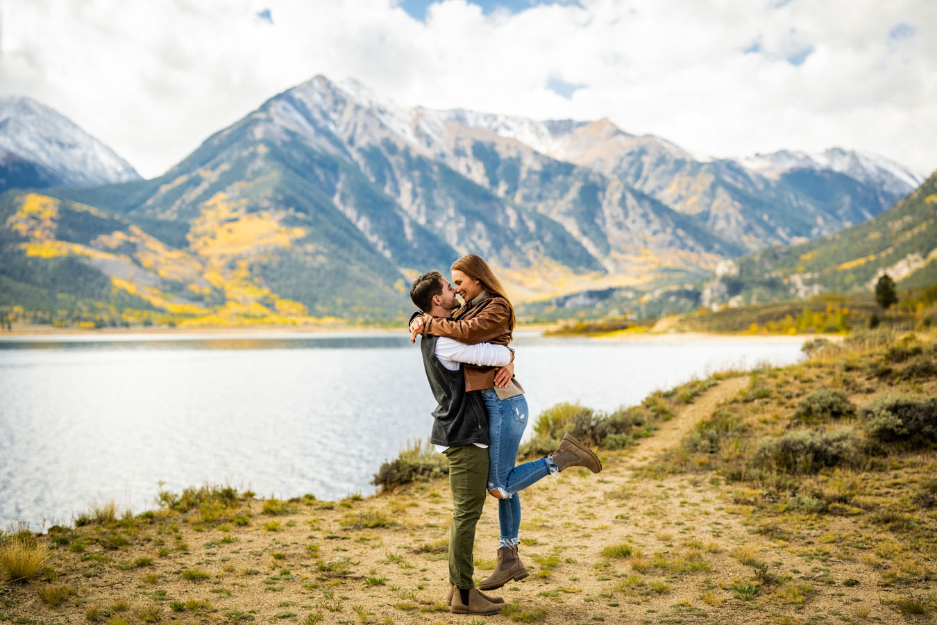Proposal at Twin Lakes During Fall Colors Peak in Colorado