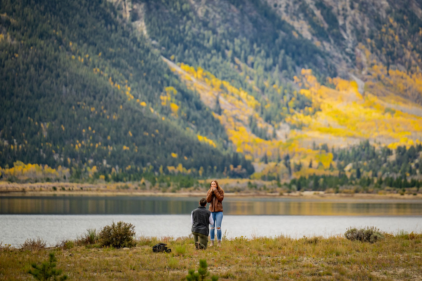 Proposal at Twin Lakes During Fall Colors Peak in Colorado